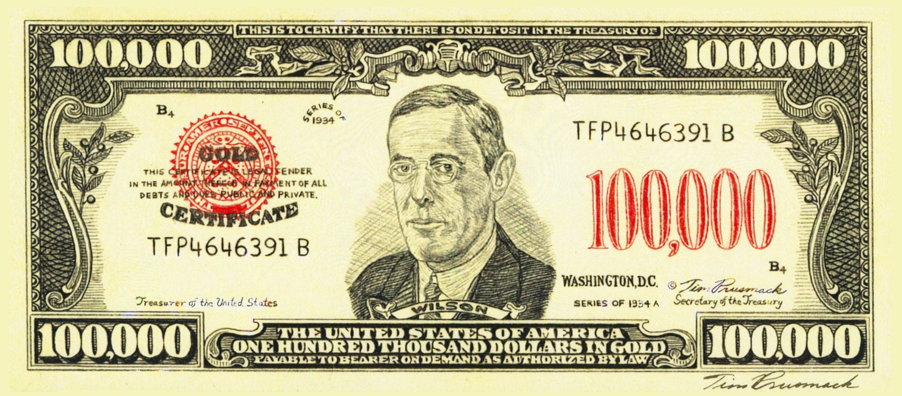 100000 dollar bill Etsy