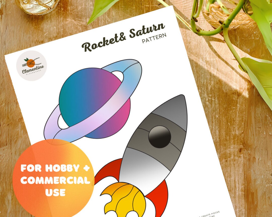 Stained Glass Pattern // DIGITAL DOWNLOAD Rocket & Saturn Space - Etsy