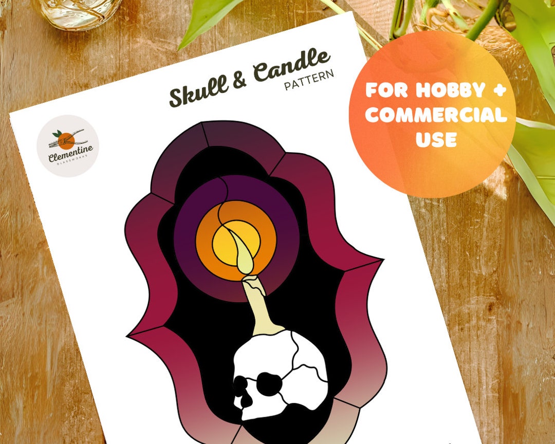 Stained Glass Pattern // DIGITAL DOWNLOAD Skull & Candle Gothic - Etsy