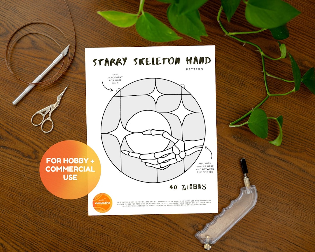 Starry Skeleton Hand Stained Glass Pattern // DIGITAL DOWNLOAD - Etsy