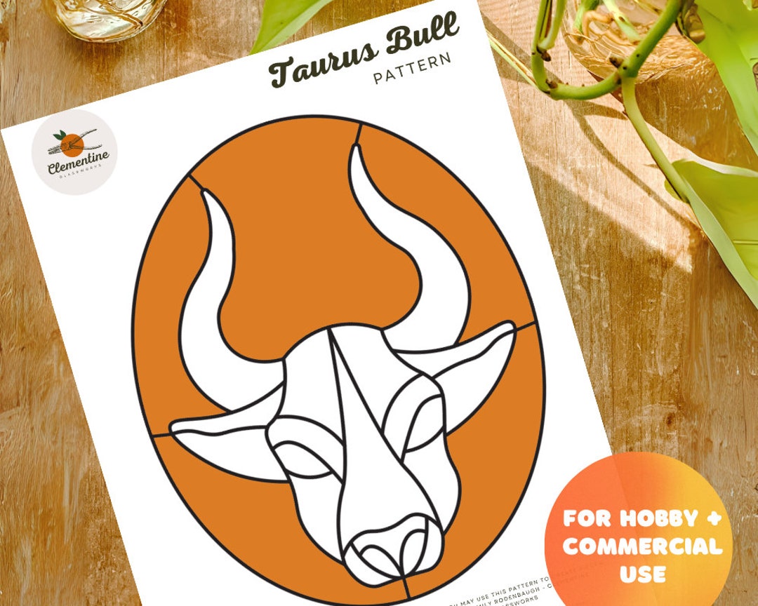 Stained Glass Pattern // DIGITAL DOWNLOAD - Taurus Bull Astrology Sign ...