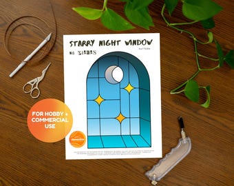 Stained Glass Night View Pattern, Night Sky Digital Download, Starry ...