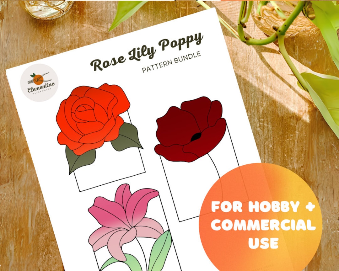 Stained Glass Pattern // DIGITAL DOWNLOAD - Rose Lily Poppy Flower - Etsy