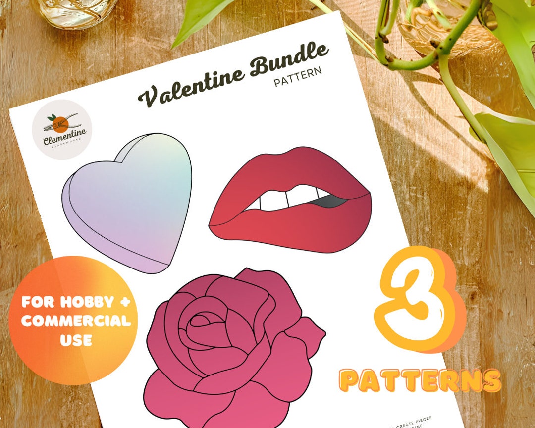 Stained Glass Pattern // DIGITAL DOWNLOAD - Valentine Bundle Rose Lips ...