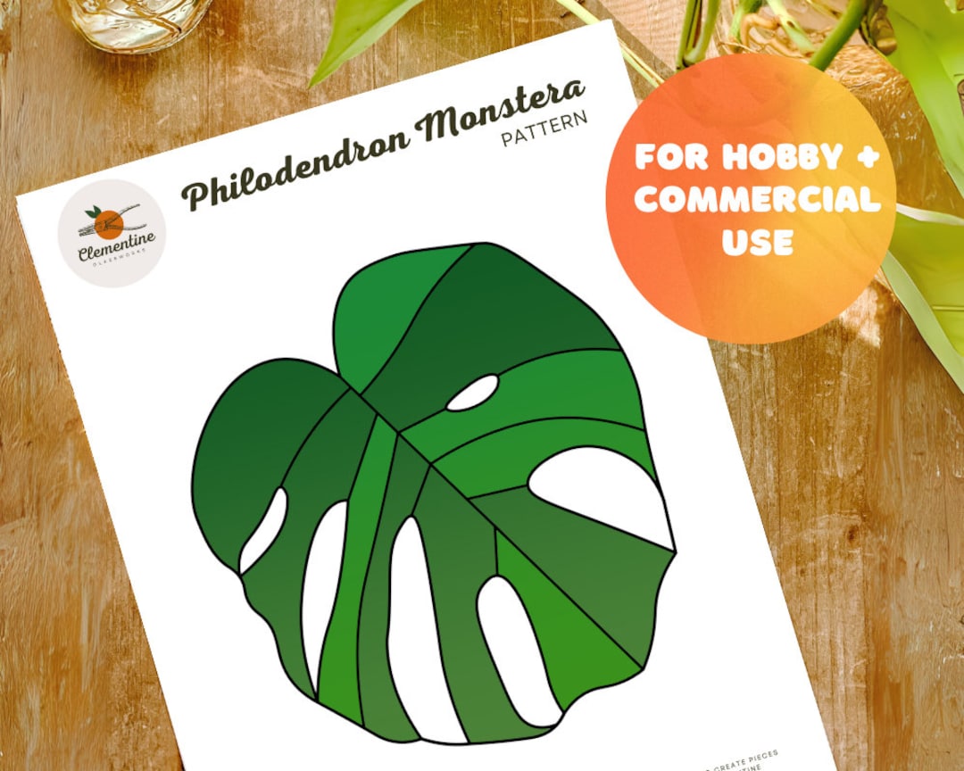 Stained Glass Pattern // DIGITAL DOWNLOAD - Philodendron Monstera Leaf ...