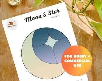 Crescent Moon Star Stained Glass Pattern, Digital Download, Stained Glass Patterns Pdf, Hobby ...