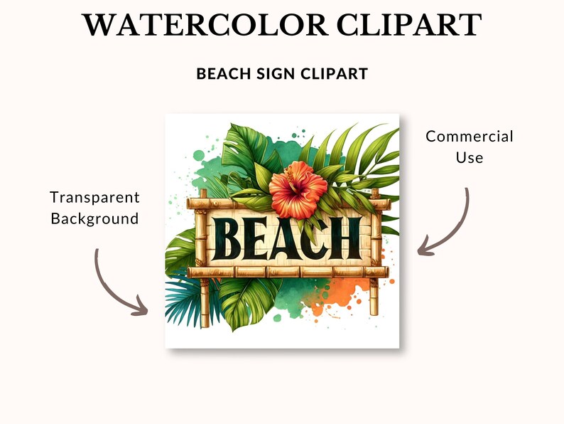 25 Beach Sign Clipart, Wooden Sign Watercolor Prints | Summer Digital ...