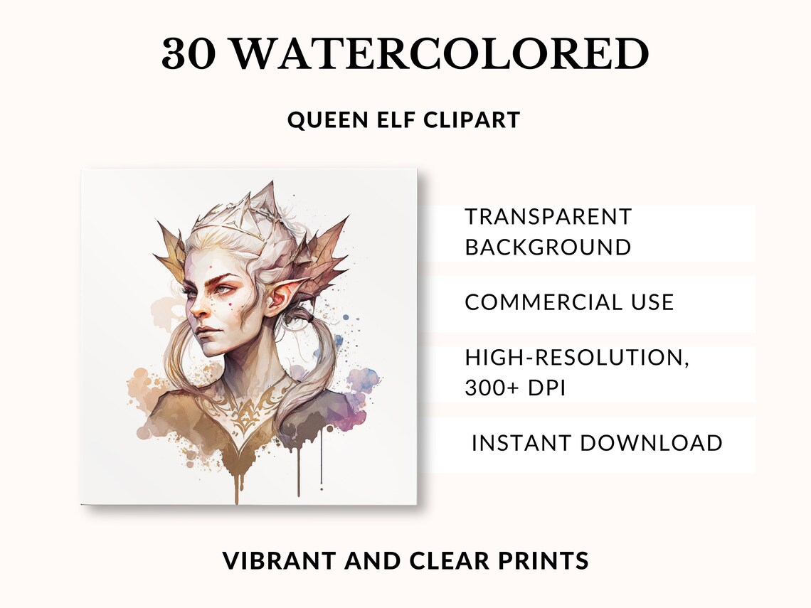 Watercolor Elf Clipart Elven Painting Female Elf Portrait Elf Queen ...