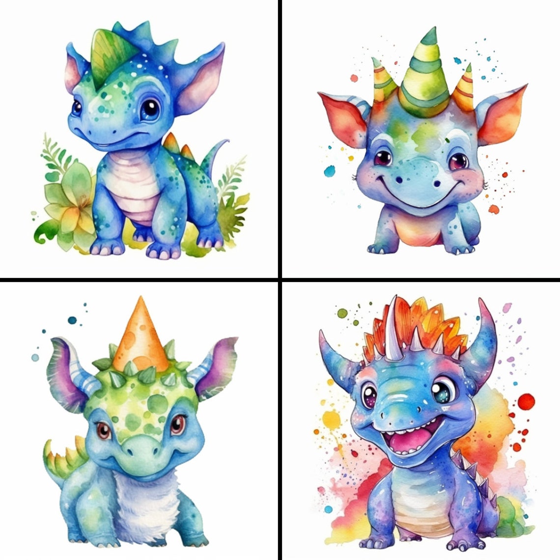 Watercolor Dinosaur Clipart Cute Dinosaur Clipart Watercolor - Etsy