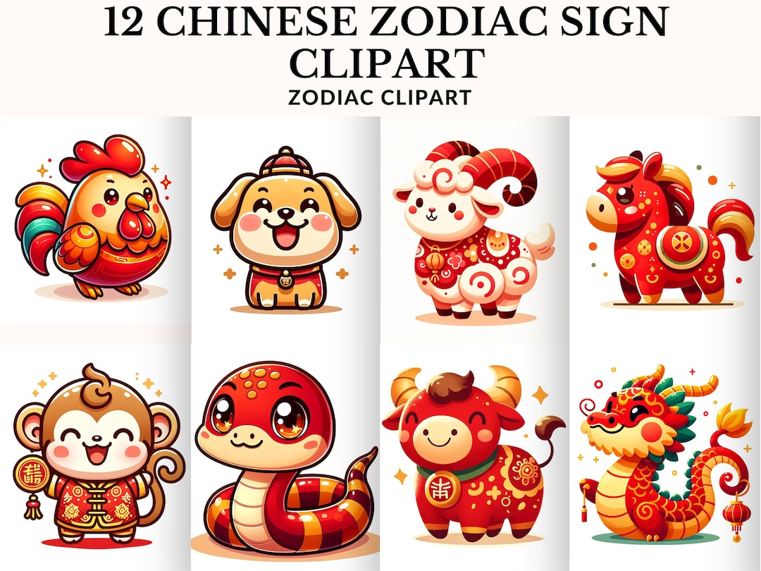 Chinese Zodiac Clipart Watercolor - 12 Animal Signs | Zodiac Signs ...