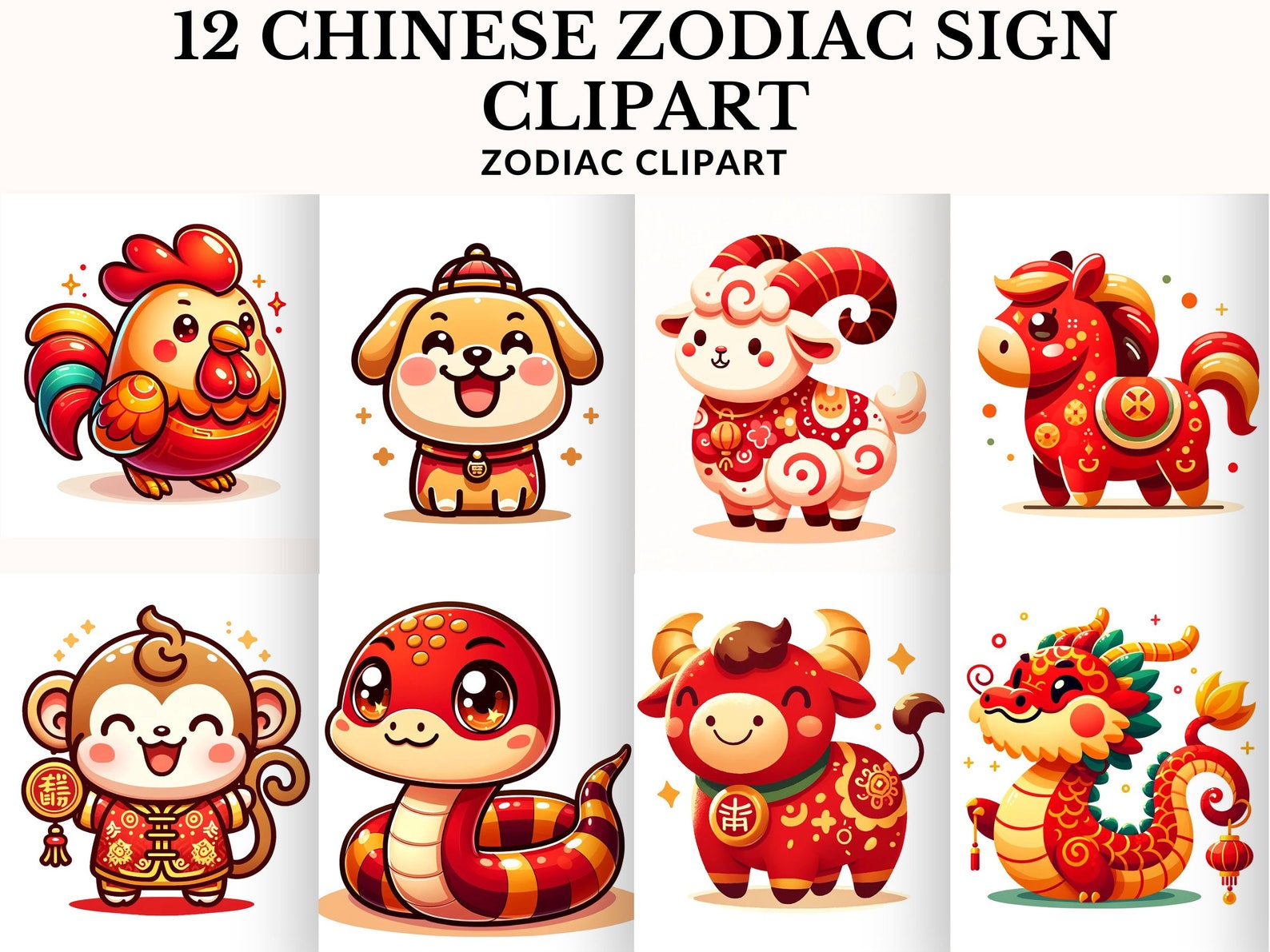 Chinese Zodiac Clipart Watercolor - 12 Animal Signs | Zodiac Signs ...