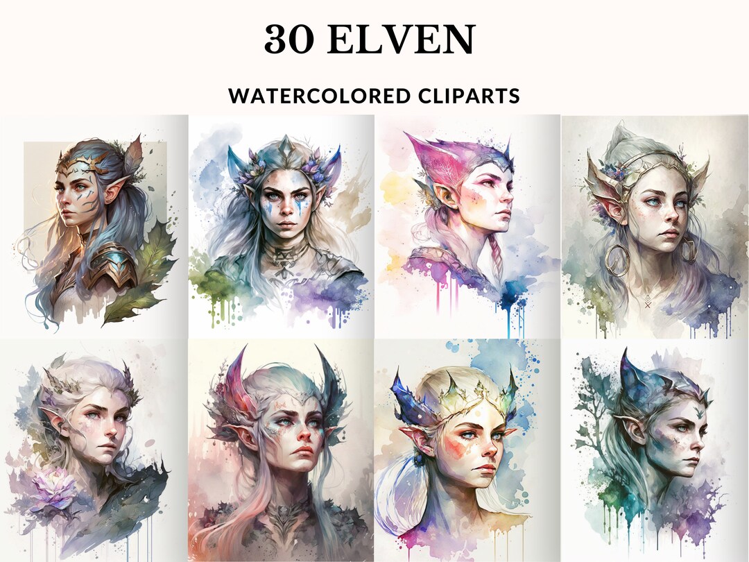 Watercolor Elf Clipart Elven Painting Female Elf Portrait Elf Queen ...