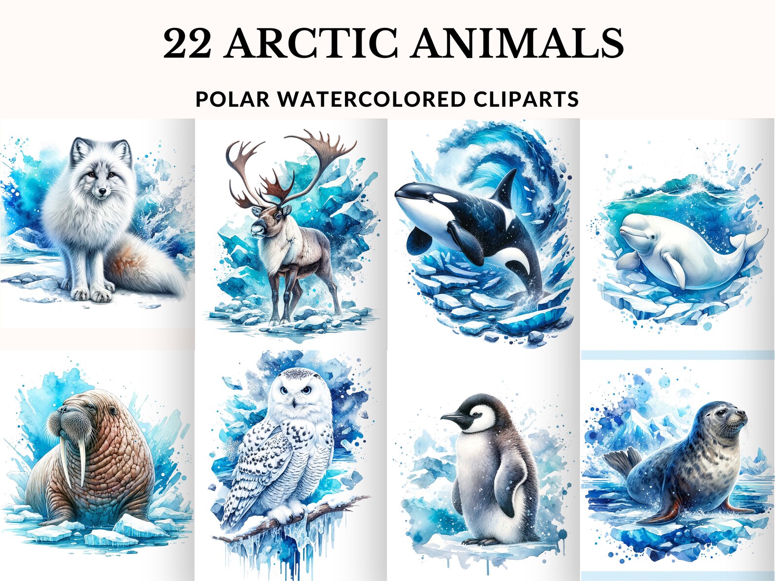 Arctic Life Clipart, Polar Animals Clipart, Watercolor Arctic Wildlife ...
