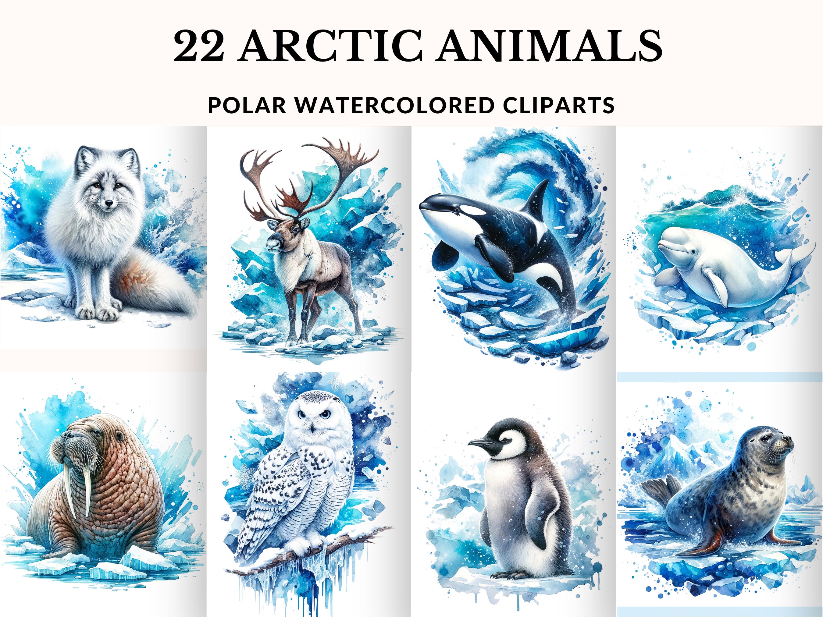 Arctic Life Clipart, Polar Animals Clipart, Watercolor Arctic Wildlife ...