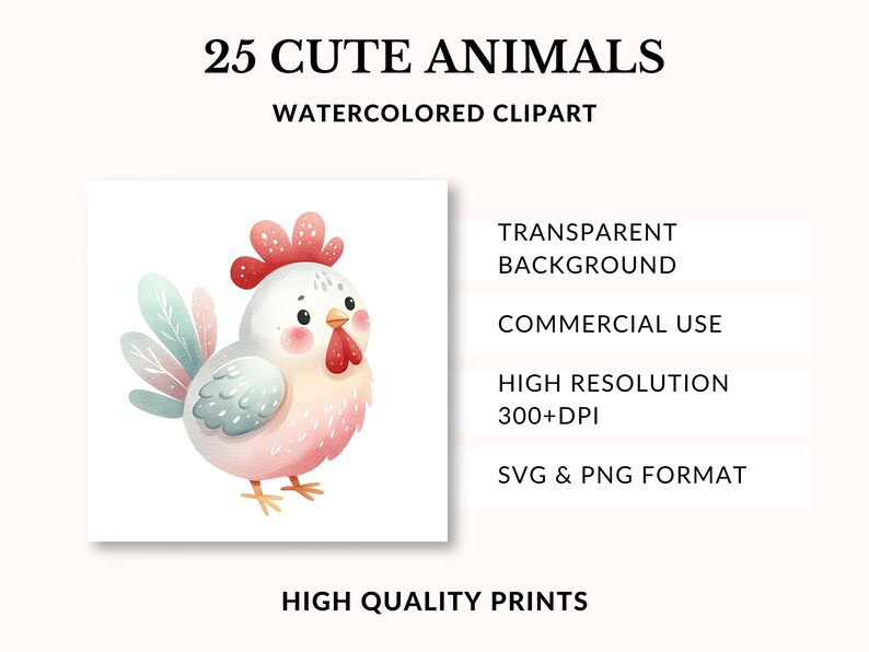 Cute Animal Clipart Farm Animals Watercolor Digital Clipart, Farm ...