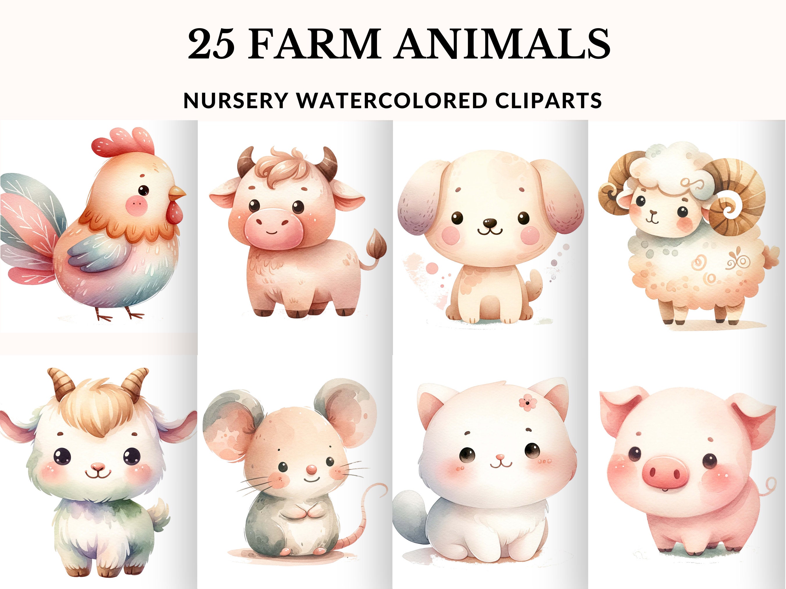 Cute Animal Clipart Farm Animals Watercolor Digital Clipart, Farm ...