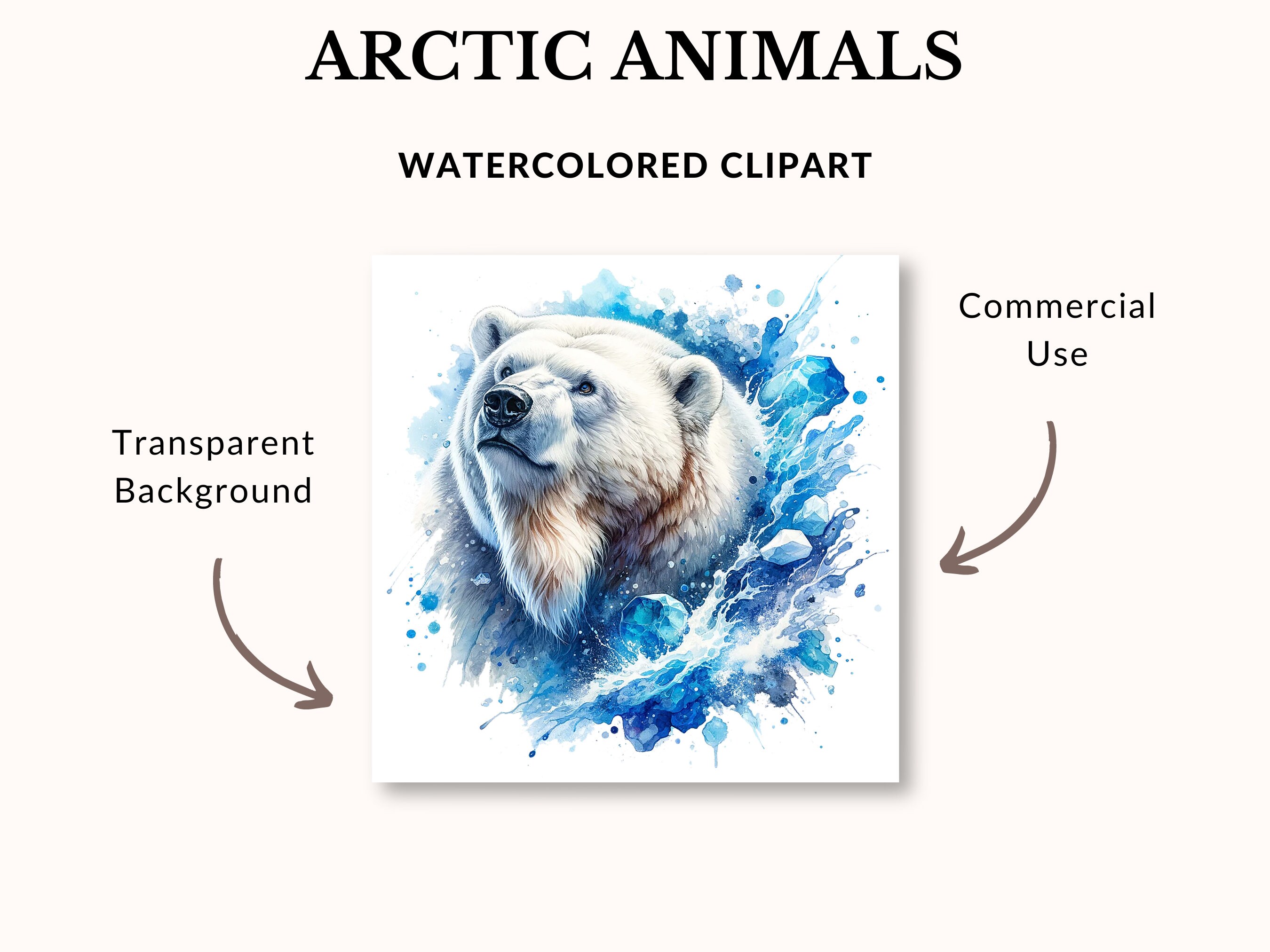 Arctic Life Clipart, Polar Animals Clipart, Watercolor Arctic Wildlife ...