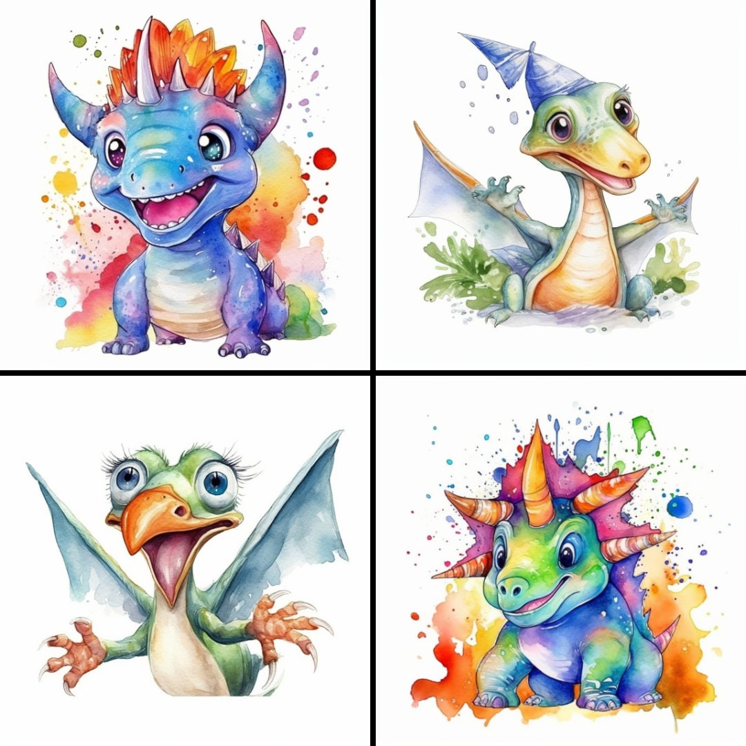 Watercolored Dinosaurs Clipart 60 Watercolored Clipart - Etsy