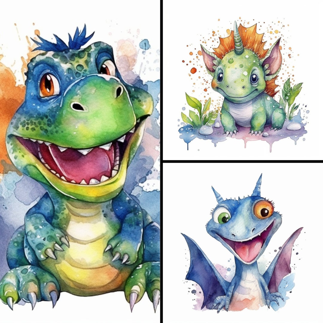 Watercolored Dinosaurs Clipart 60 Watercolored Clipart - Etsy