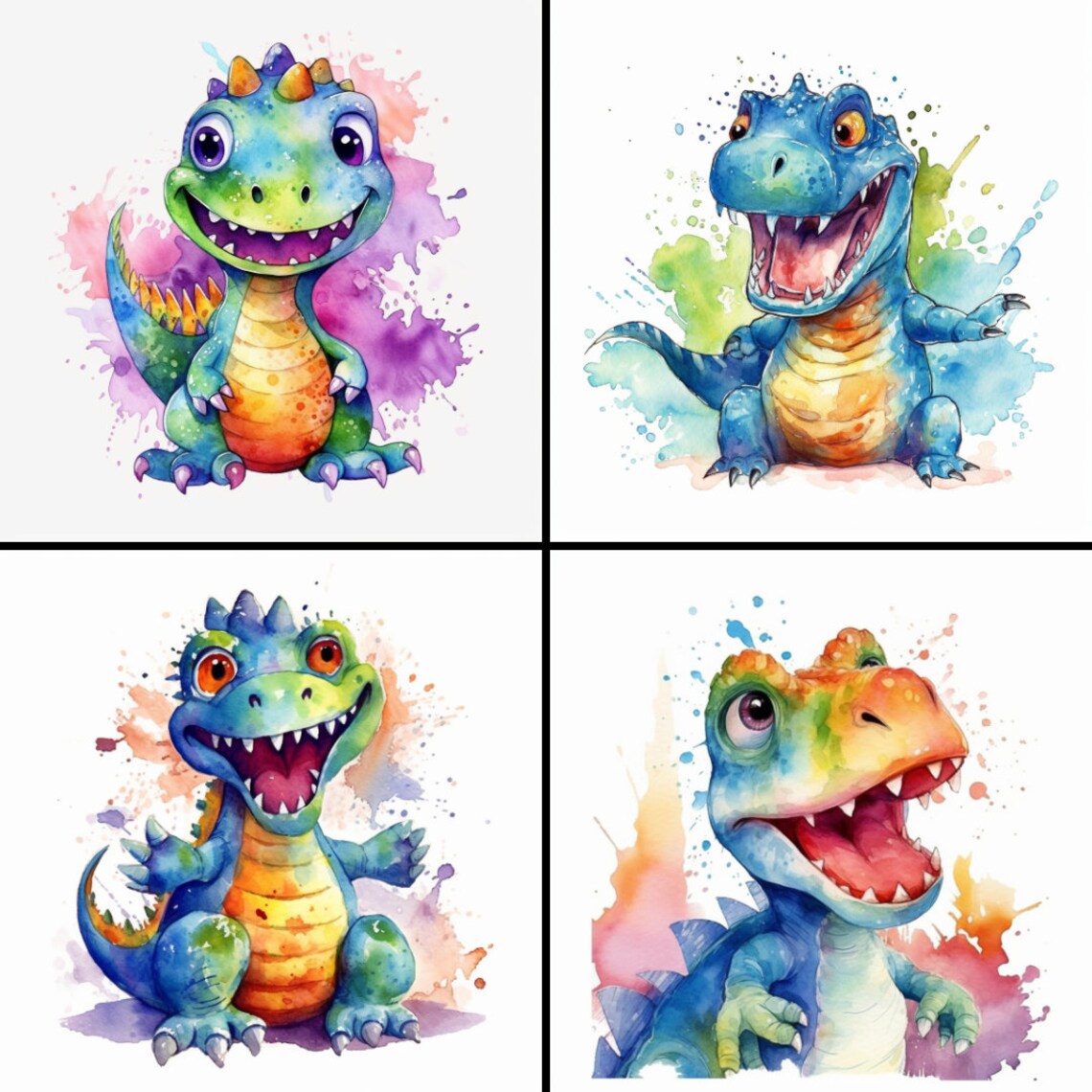 Watercolor Dinosaur Clipart Cute Dinosaur Clipart Dinosaur - Etsy