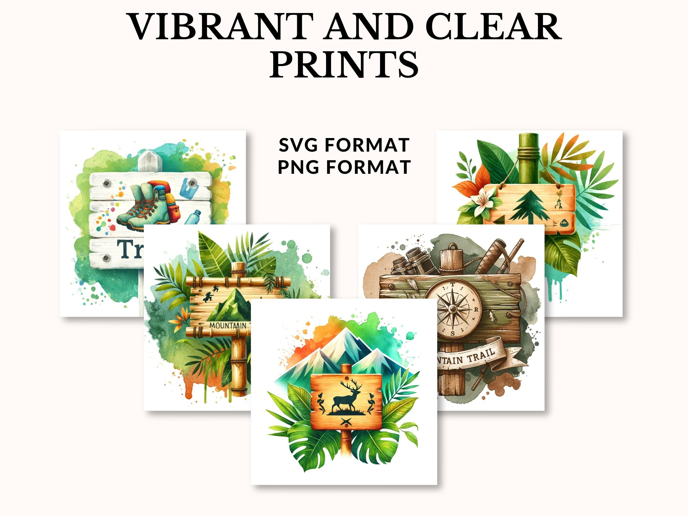 Hiking and Mountain Sign Clipart - Outdoor Watercolor Prints ...