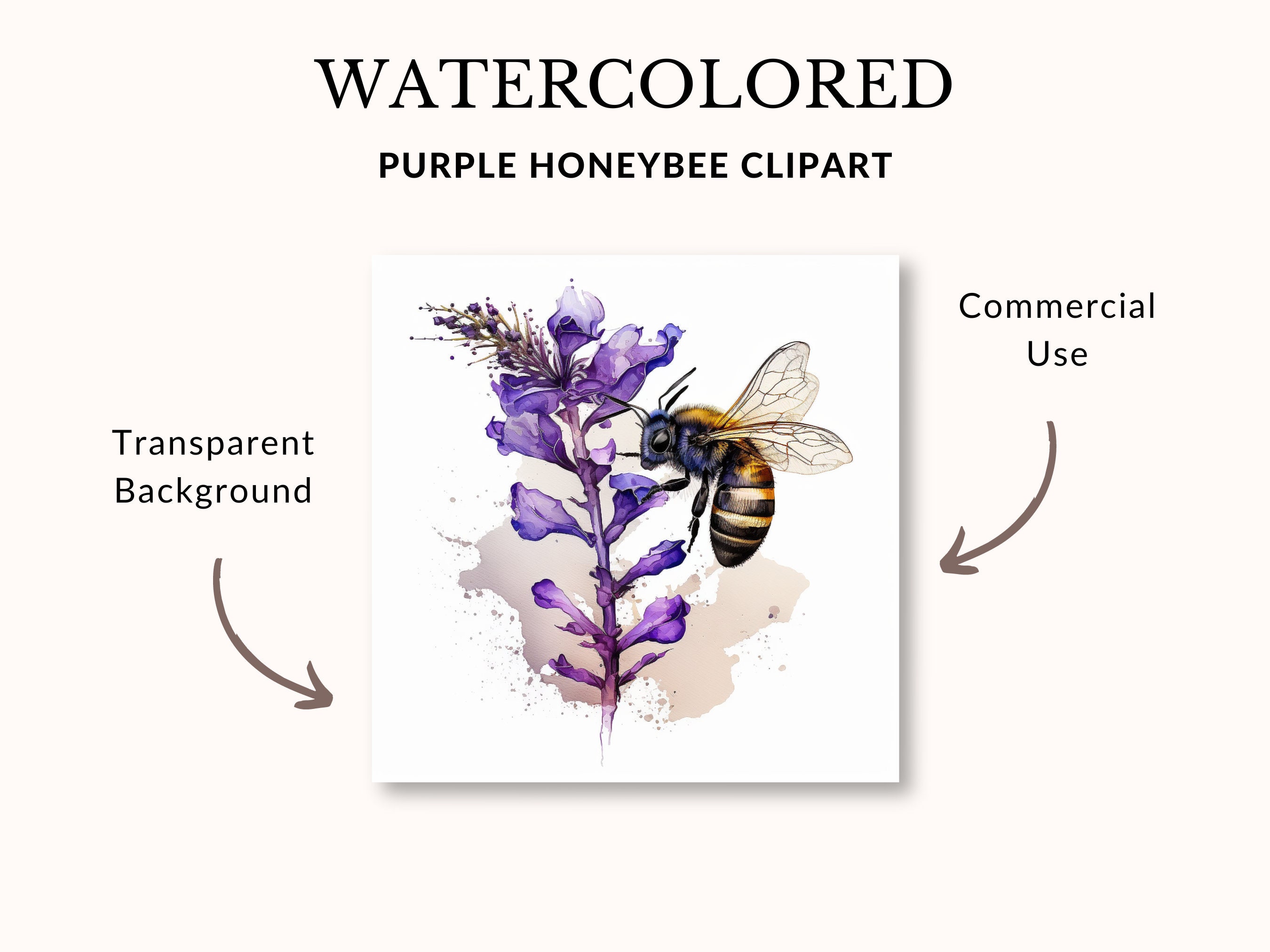 Bee Clipart Purple Bee With Flower Purple Honey Bee Watercolor Honey ...
