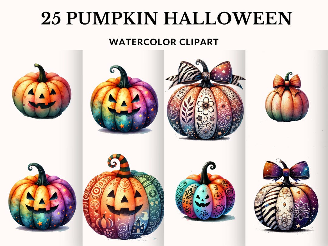 Pumpkin Clipart - Spooky Watercolor Halloween Pumpkins - Halloween ...