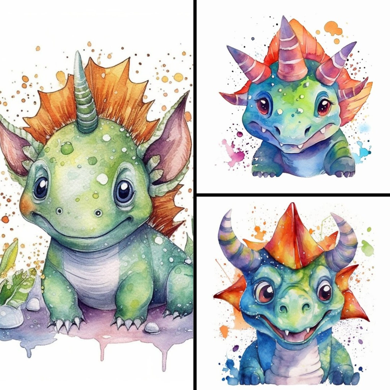 Watercolor Dinosaur Clipart Cute Dinosaur Clipart Watercolor - Etsy