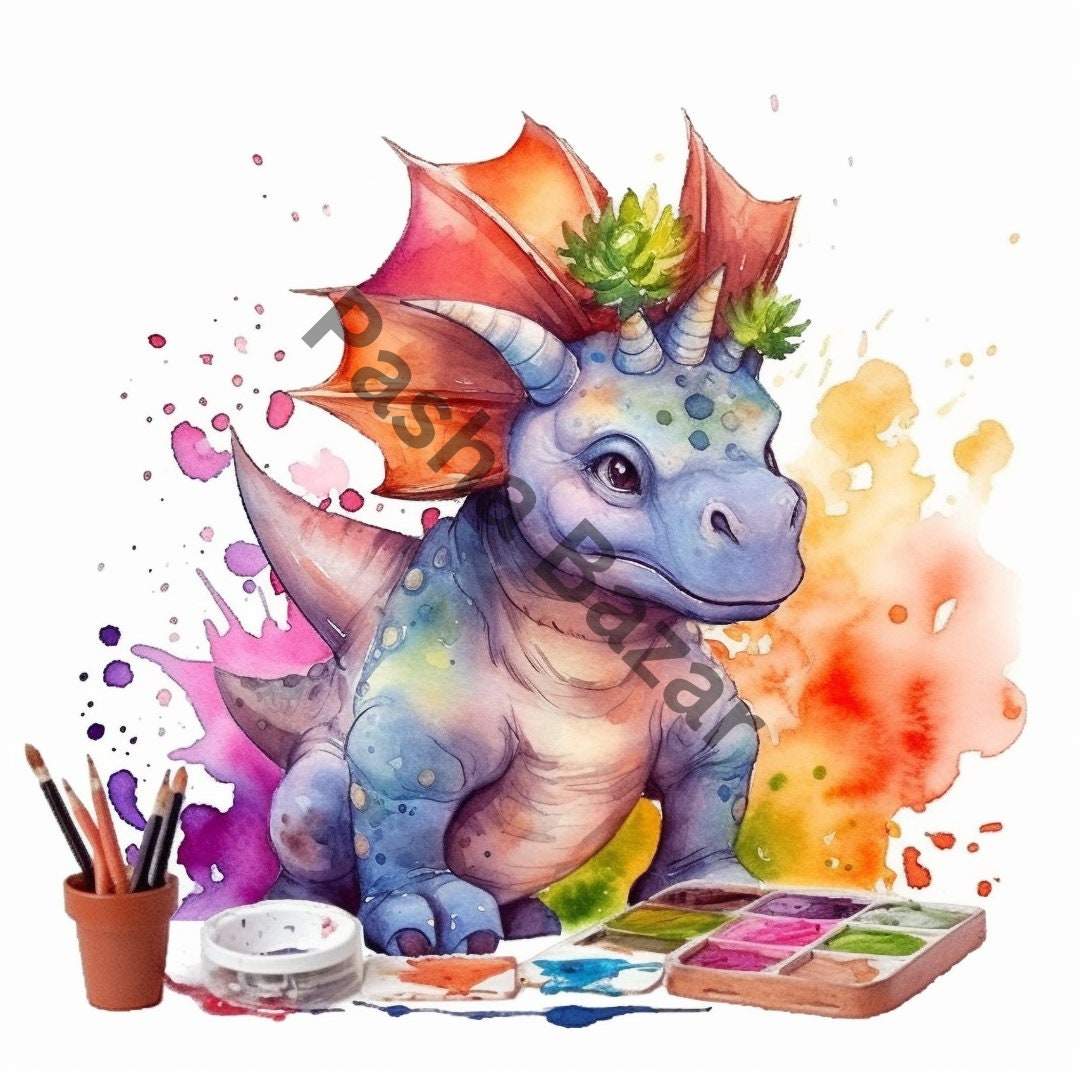 Watercolor Dinosaur Clipart Cute Dinosaur Clipart Watercolor - Etsy