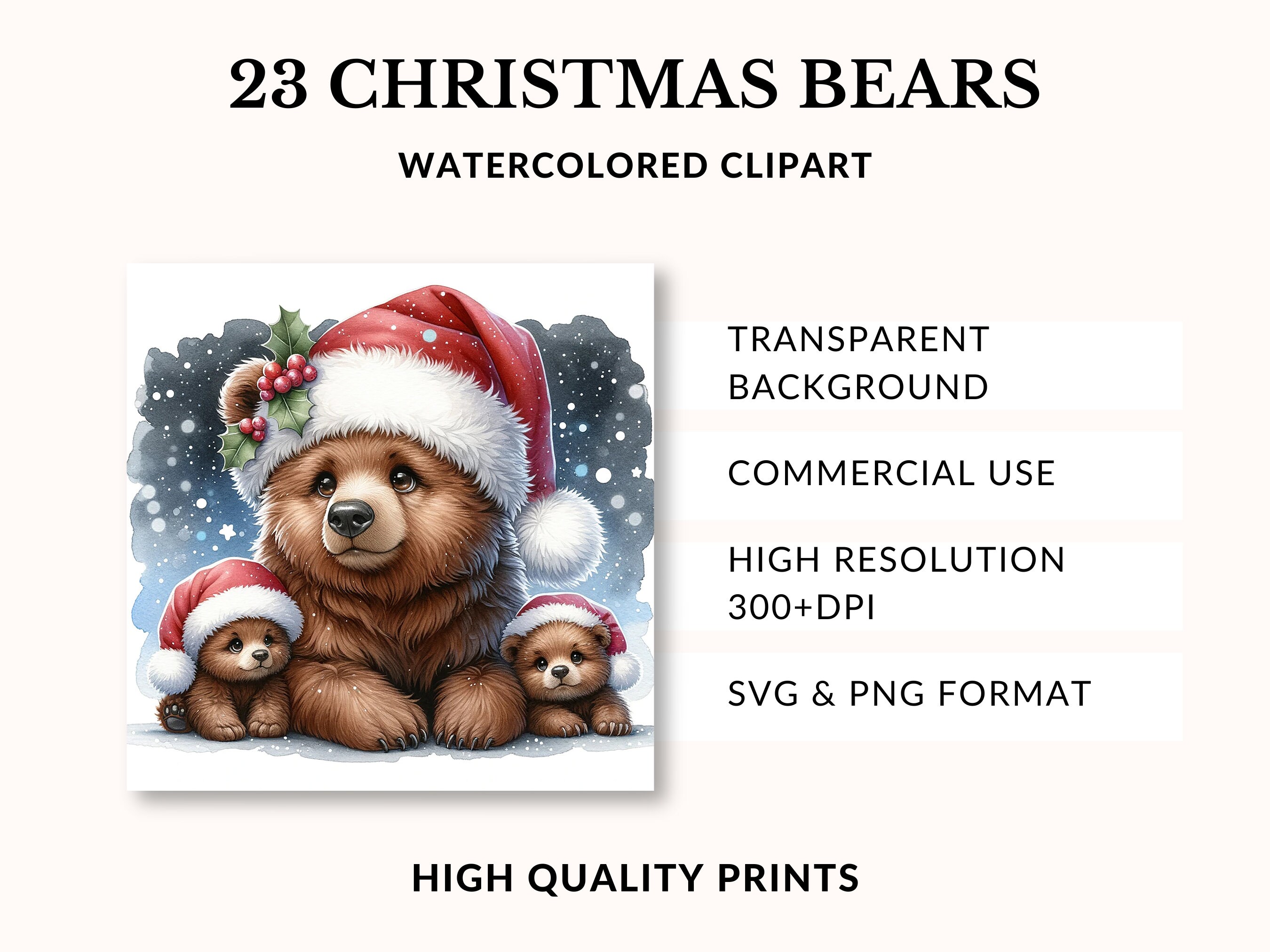 Christmas Bear Clipart, Cute Bear Clipart, Holiday Bear Christmas Panda ...