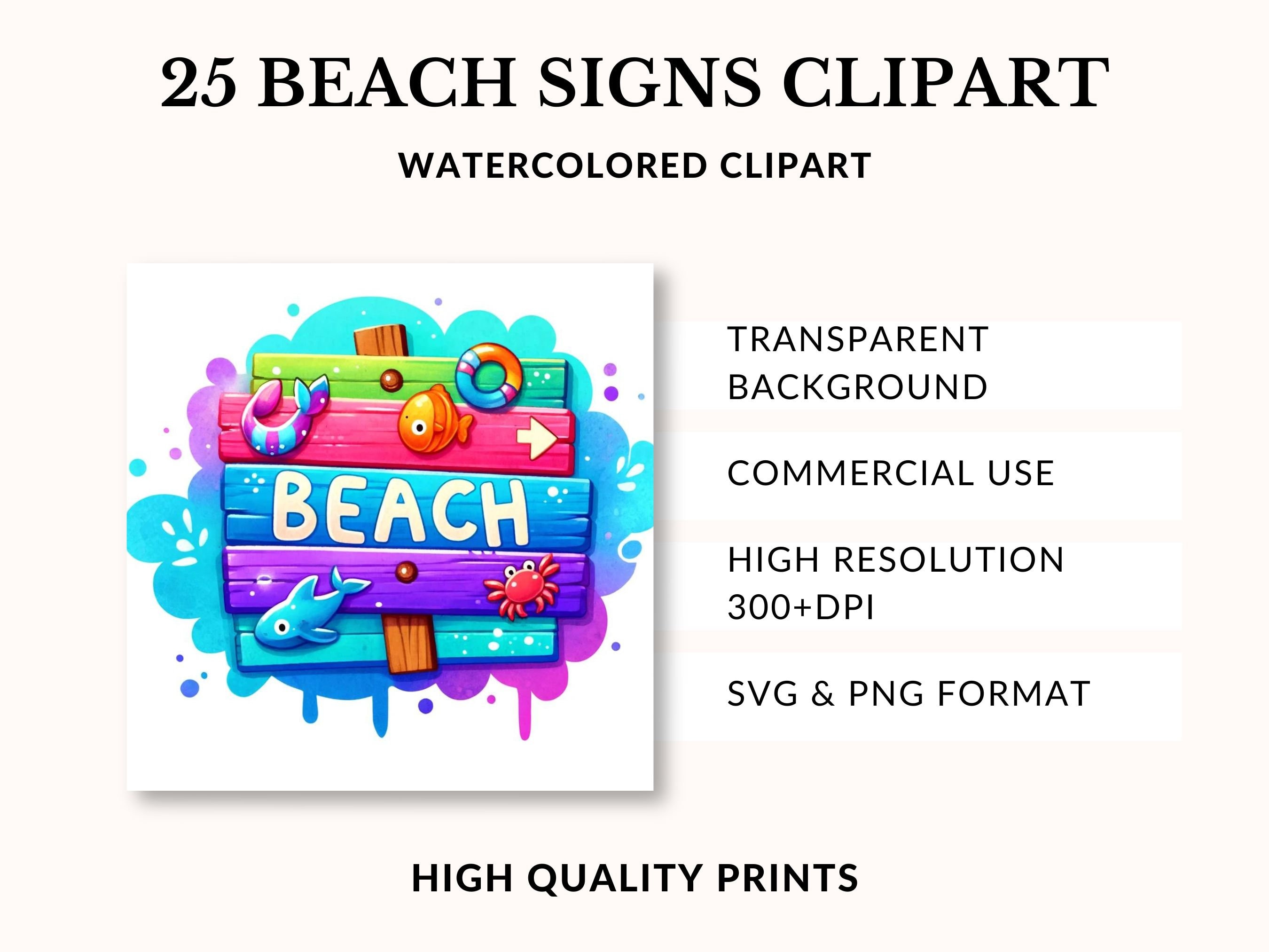 25 Beach Sign Clipart, Wooden Sign Watercolor Prints | Summer Digital ...