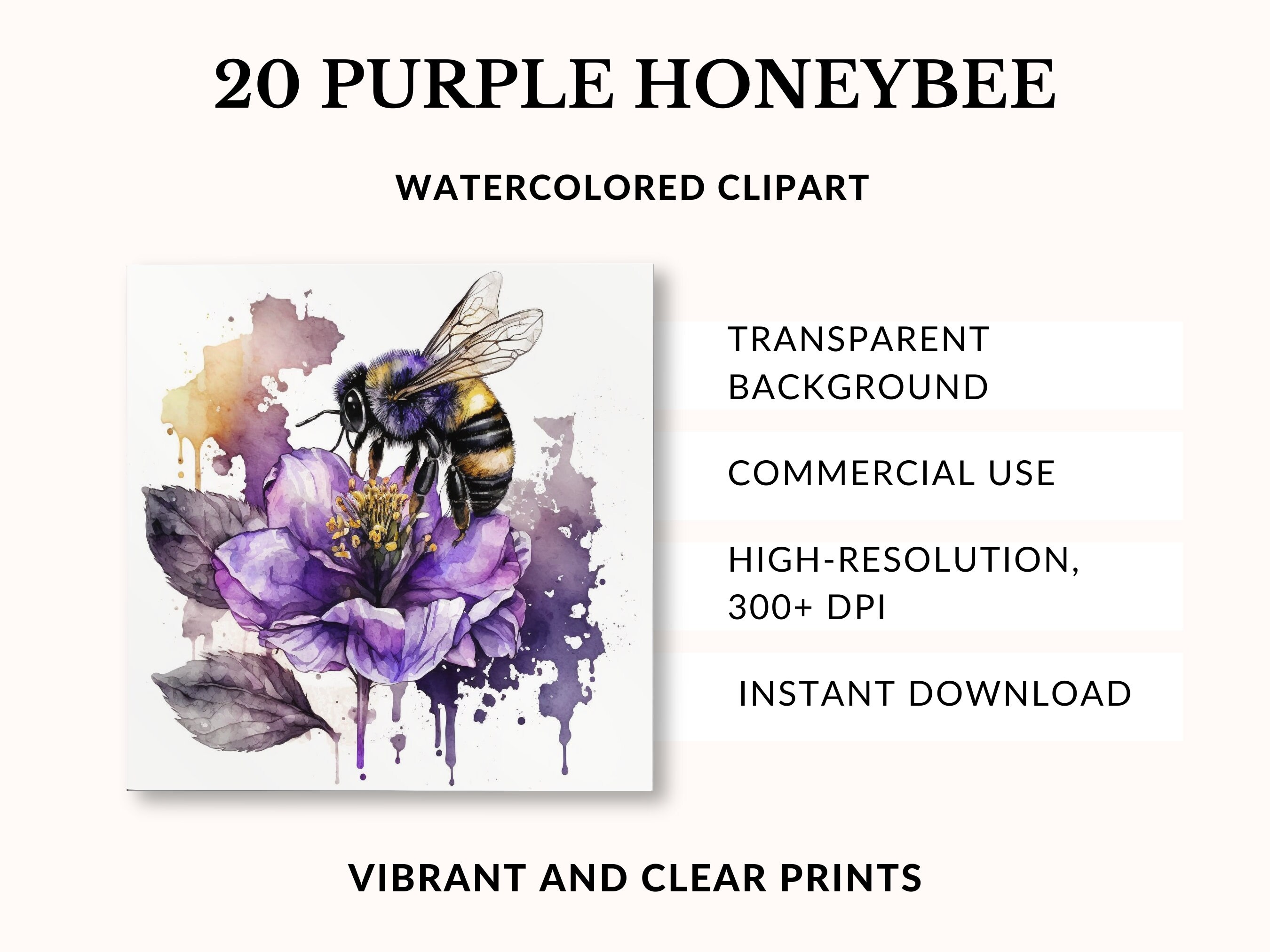 Bee Clipart Purple Bee With Flower Purple Honey Bee Watercolor Honey ...