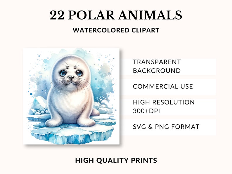 Arctic Life Clipart, Polar Animals Clipart, Watercolor Arctic Wildlife ...