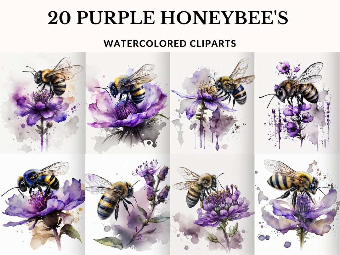 Bee Clipart Purple Bee With Flower Purple Honey Bee Watercolor Honey ...