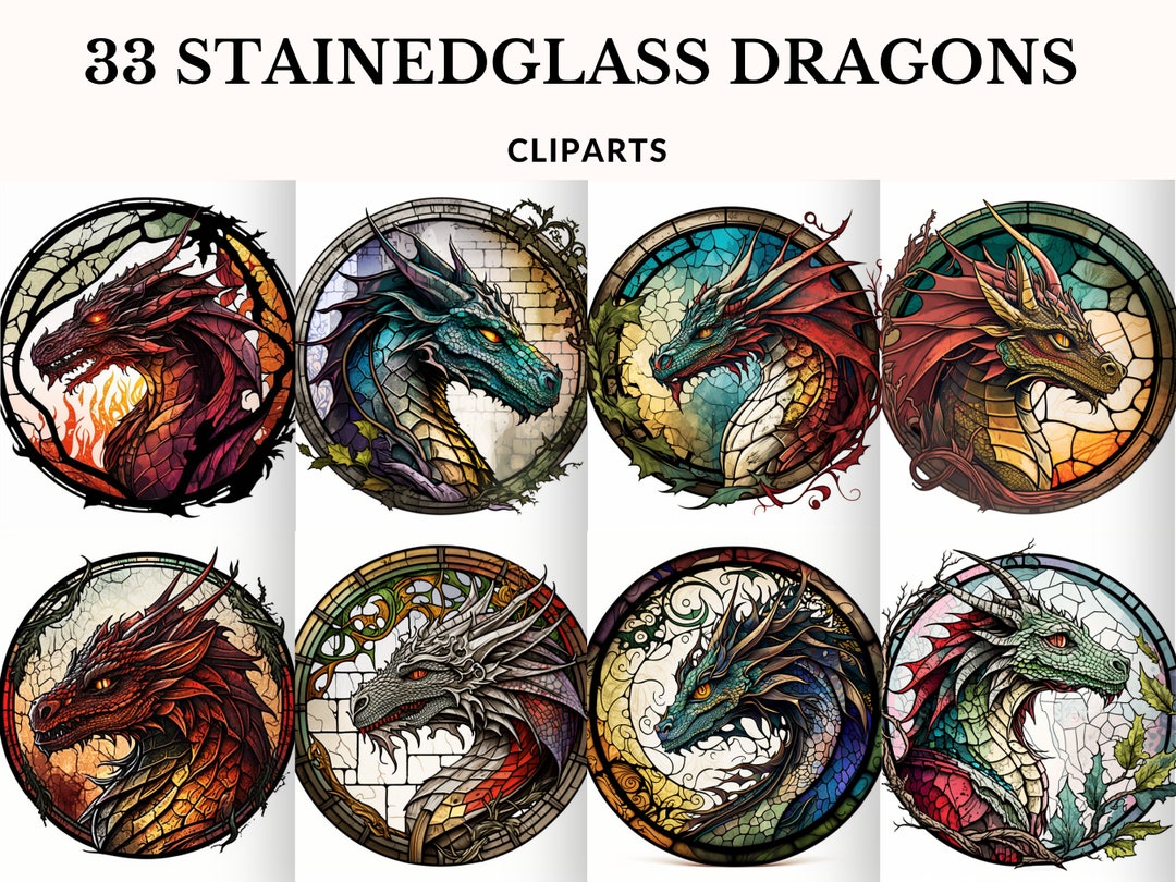 Stained Glass Dragon Fantasy Clipart Stained Glass Clipart Digital Art ...