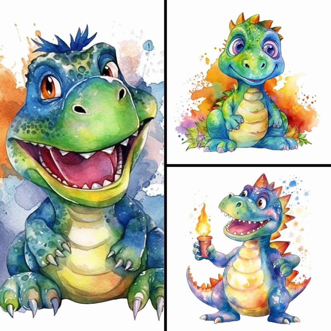 Watercolor Dinosaur Clipart Cute Dinosaur Clipart Dinosaur - Etsy