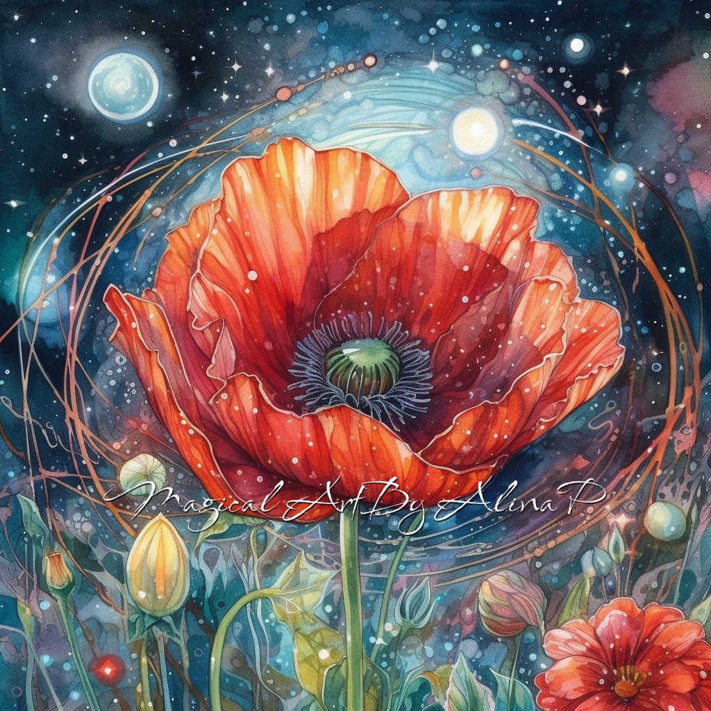 Red Poppy Print, Flower Digital Art - Set of 12 High Quality Jpgs ...