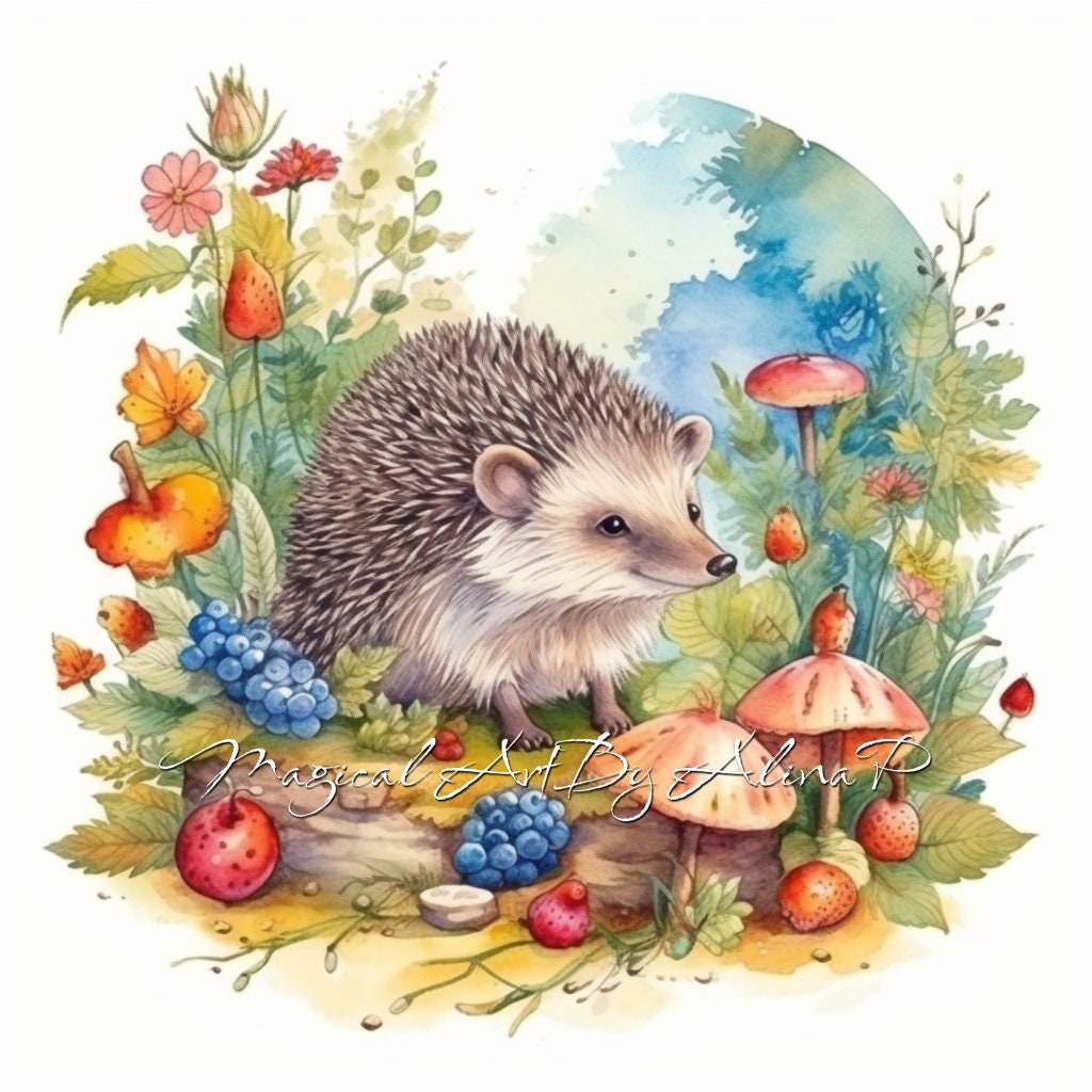 Hedgehog Print, Animal Digital Art - Set of 12 High Quality Jpgs ...
