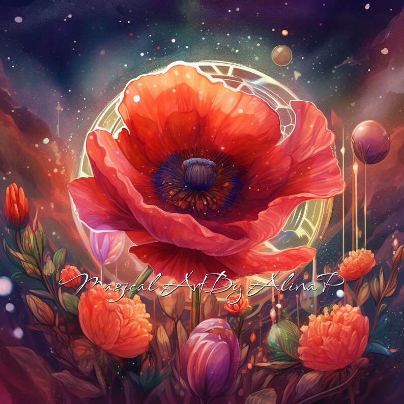 Red Poppy Print, Flower Digital Art - Set of 12 High Quality Jpgs ...