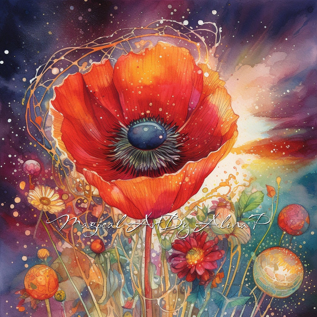 Red Poppy Print, Flower Digital Art - Set of 12 High Quality Jpgs ...