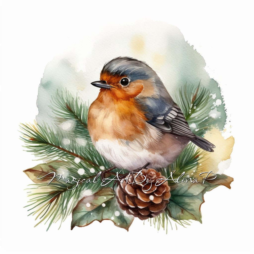 Robin Print, Bird Digital Art - Set of 12 High Quality Jpgs - Digital ...