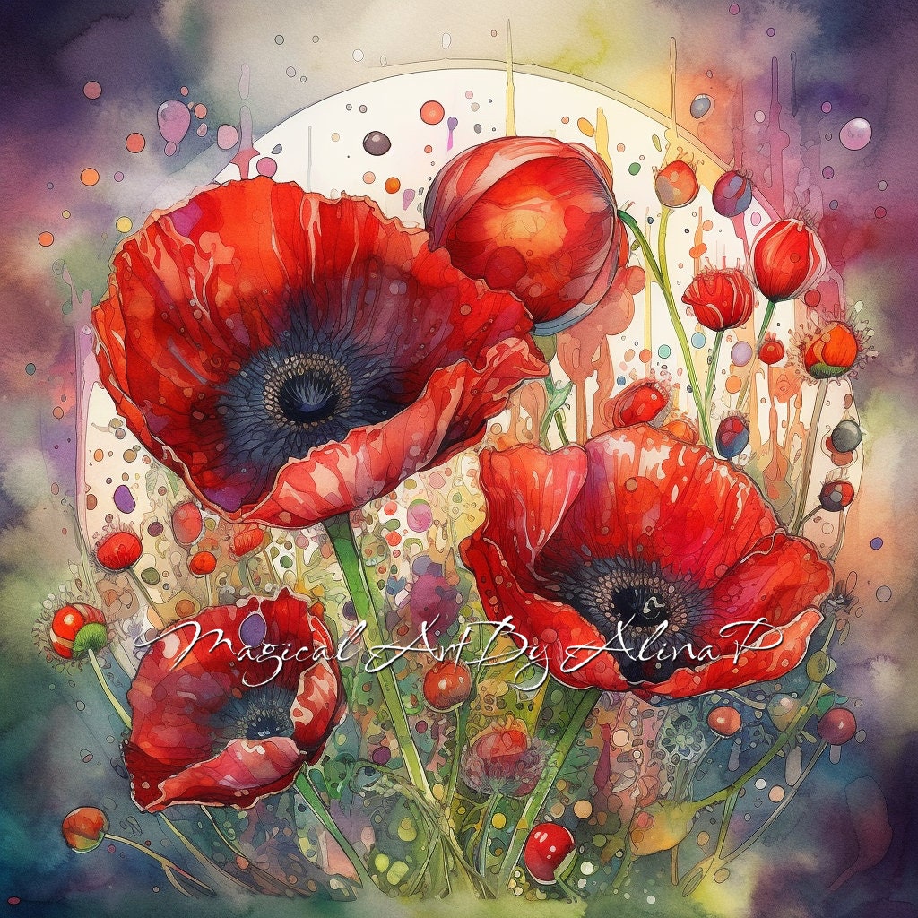 Red Poppy Print, Flower Digital Art - Set of 12 High Quality Jpgs ...