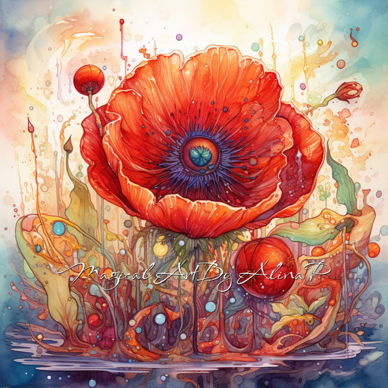 Red Poppy Print, Flower Digital Art - Set of 12 High Quality Jpgs ...