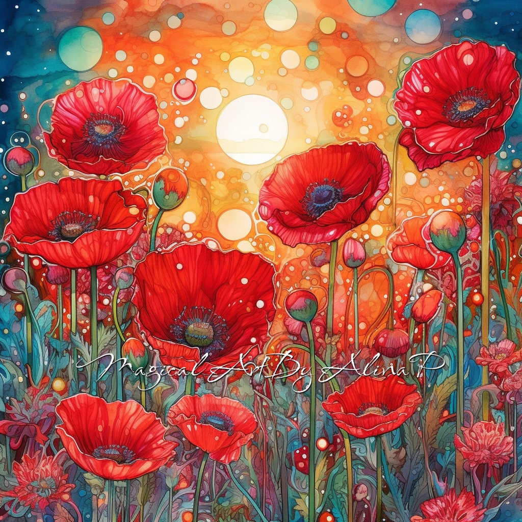 Red Poppy Print, Flower Digital Art - Set of 12 High Quality Jpgs ...