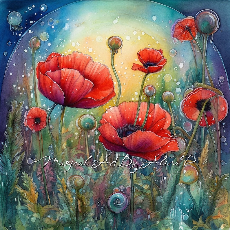 Red Poppy Print, Flower Digital Art - Set of 12 High Quality Jpgs ...
