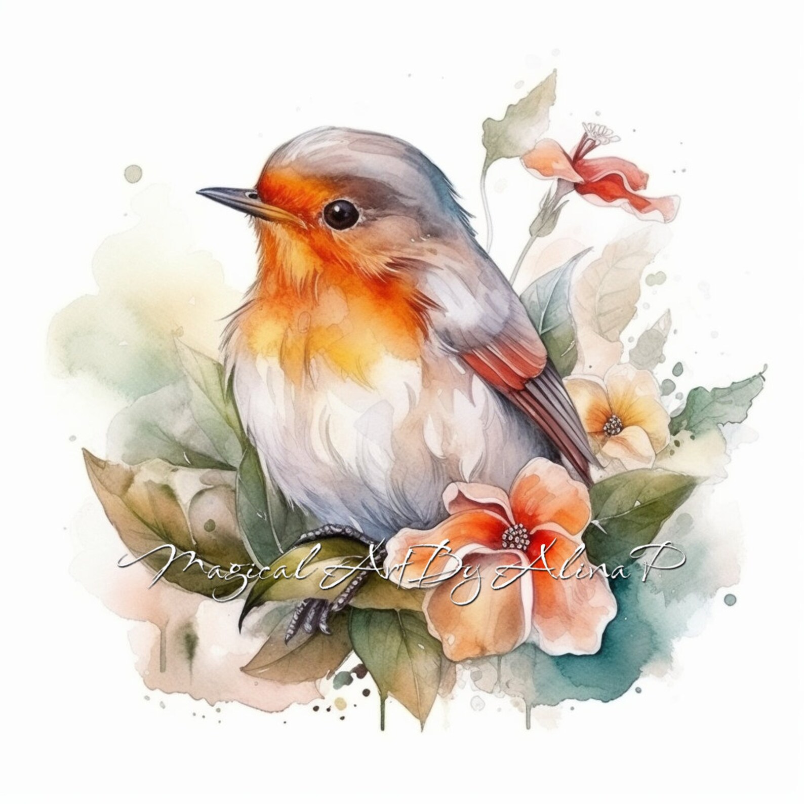 Robin Print, Bird Digital Art - Set of 12 High Quality Jpgs - Digital ...