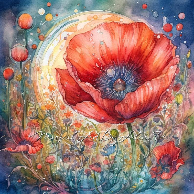 Red Poppy Print, Flower Digital Art - Set of 12 High Quality Jpgs ...