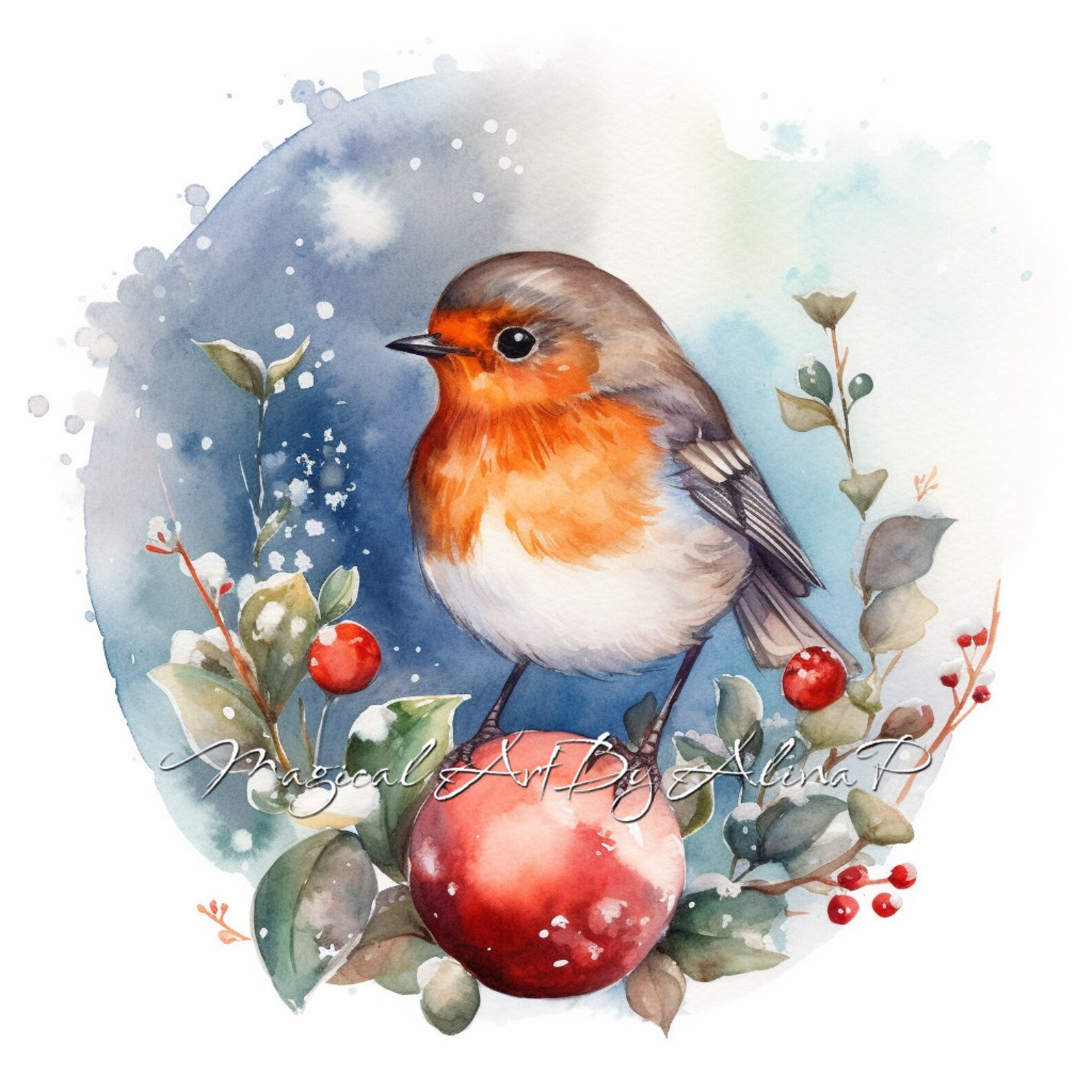 Robin Print, Bird Digital Art - Set of 12 High Quality Jpgs - Digital ...