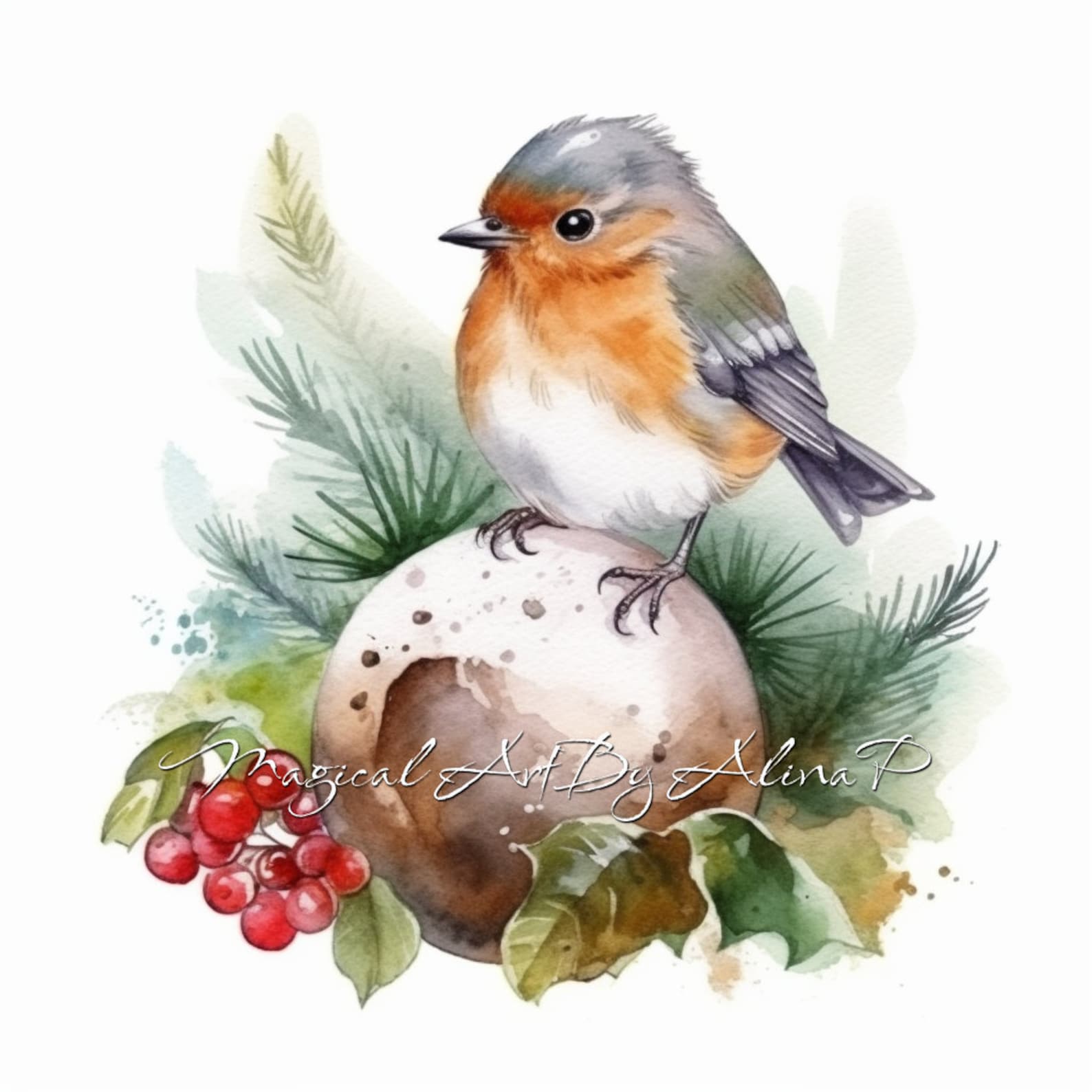 Robin Print, Bird Digital Art - Set of 12 High Quality Jpgs - Digital ...