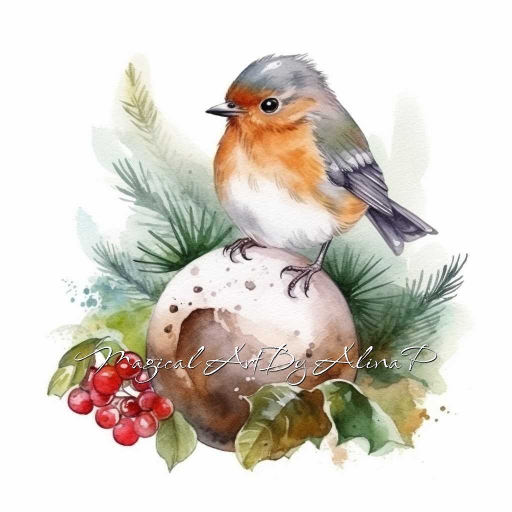 Robin Print, Bird Digital Art - Set of 12 High Quality Jpgs - Digital ...